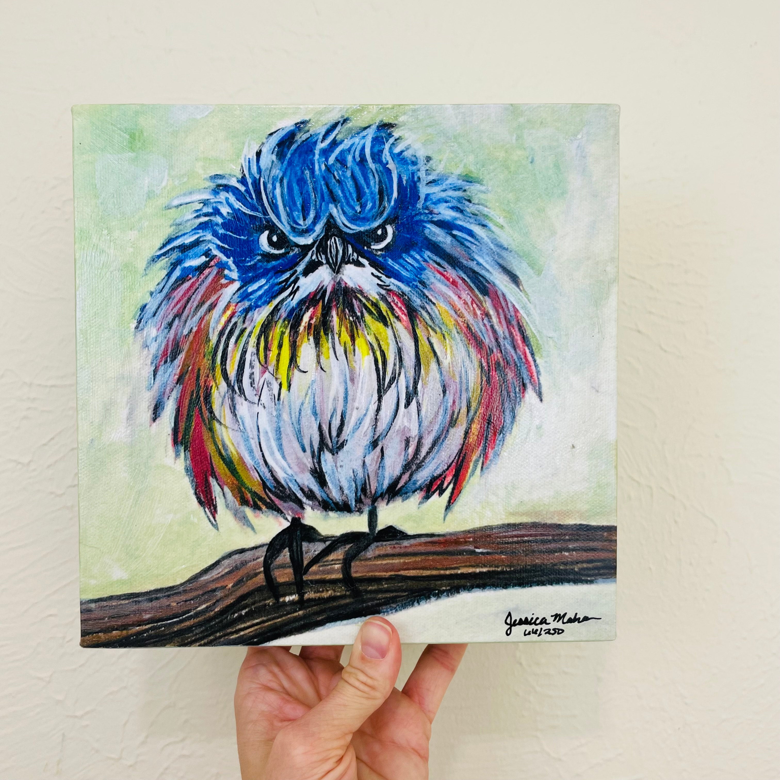 8x8" Angry Bluebird Canvas Print | Jessica Mahan Art
